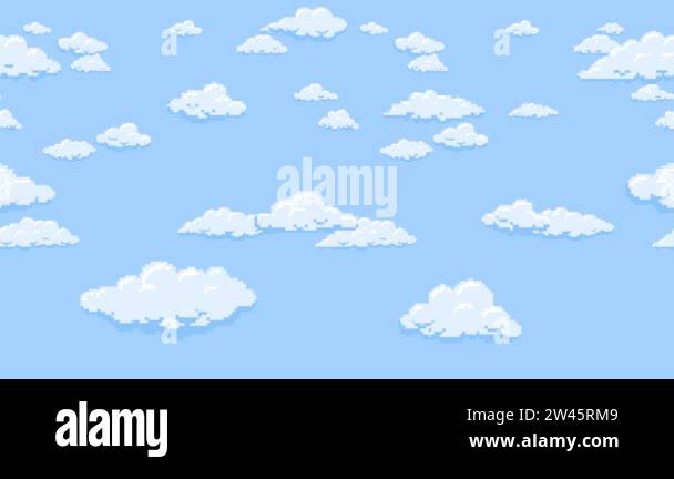 Cartoon clouds floating in the blue sky. Background seamless looping ...