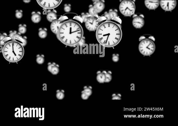 Alarm clocks falling down with depth of field effect + alpha channel ...
