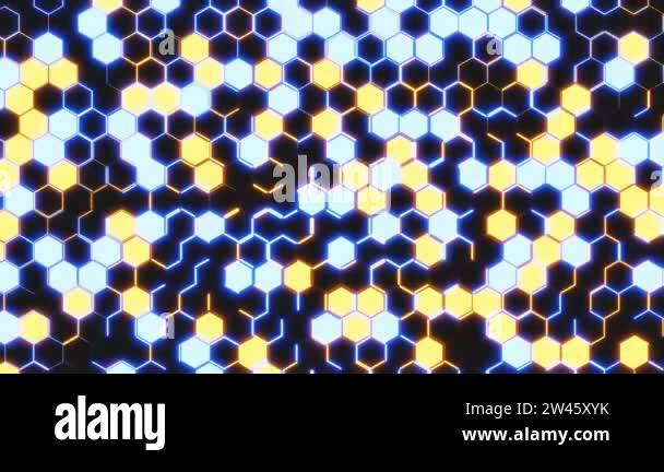 Abstract hexagon grid growth line geometric surface loop light high-tech neon light 3D render ...