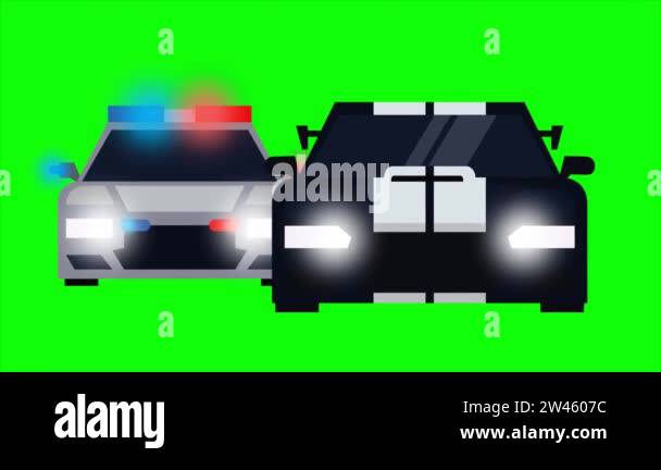 Cop car is chasing an intruder car. Animation video clip with green ...