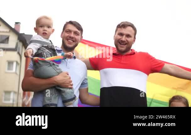 Two children, a boy and a girl in a homosexual family. Close portrait ...