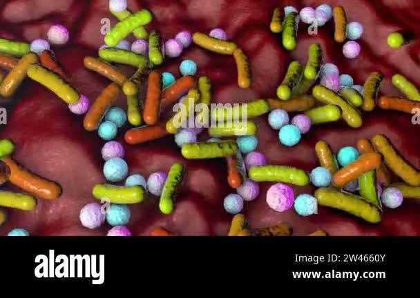 Bacteria of different shapes, rod-shaped bacteria and cocci, human ...