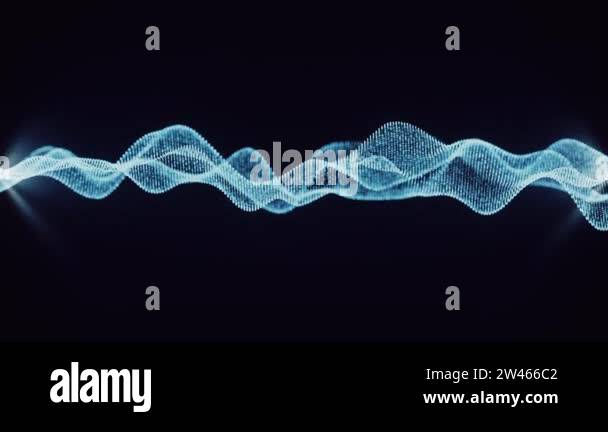 4K 3D seamless looping blue light wire mesh array, sound wave flowing ...