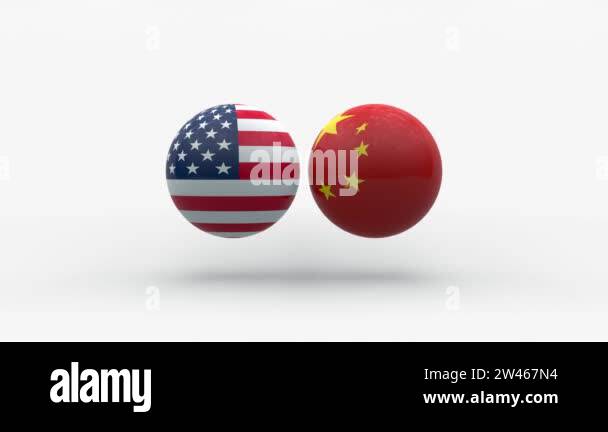 3D animation of the collision of two spheres with the flags of the USA ...