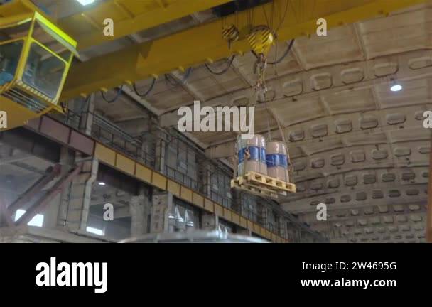 Overhead crane with load, overhead crane in operation, overhead crane ...