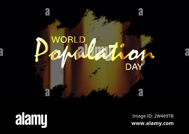 World Population Day golden badge with gold light shine animation. 4K 3D seamless loop World ...