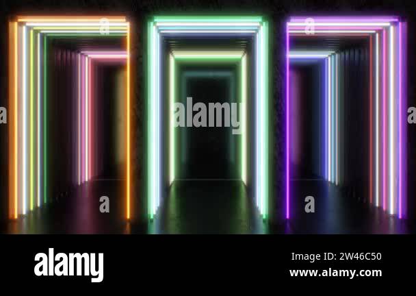 Flashing Rainbow Neon Lights Laser Flicker Corridor Tunnels Shine - 4K ...