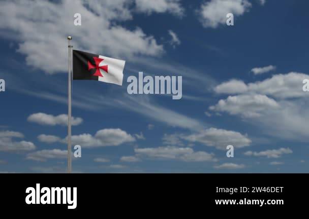 3D Banner of the knights templars with blue sky, the Catholic military ...