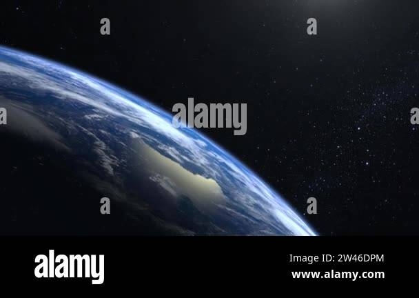 Earth from space. The camera approaches the Earth and rotates. No sun ...