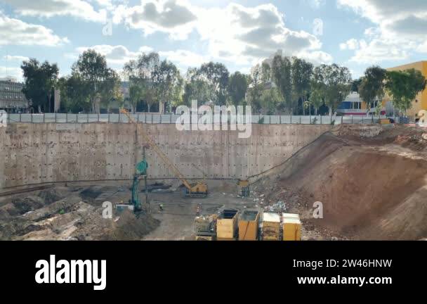 Pit for the construction of a multi-storey building. Underground ...