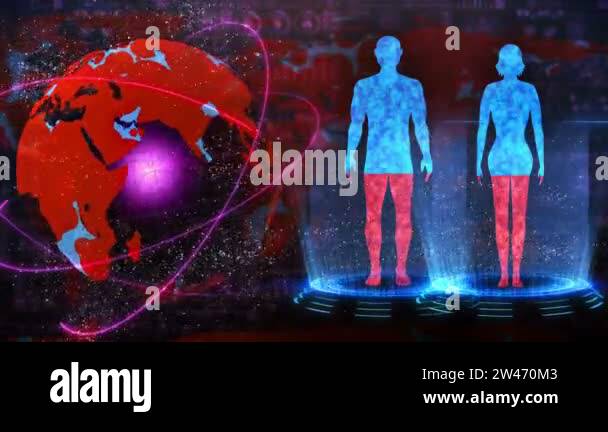 Human and Earth. Medical hologram loop animation. People virtual body ...