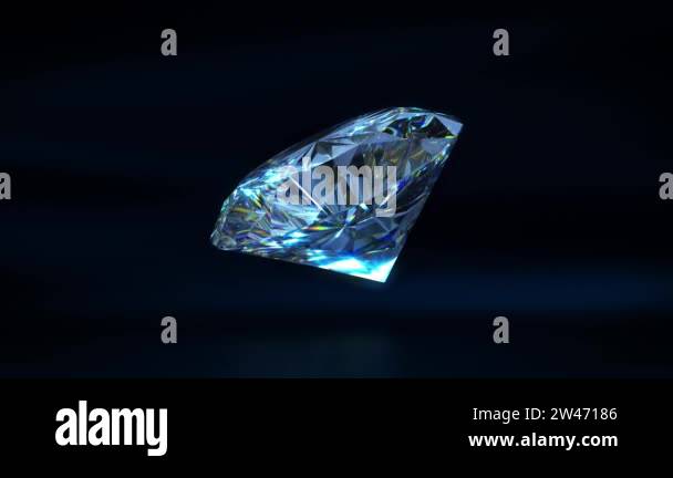Realistic 3D diamond rotate loop and glow light effect on dark blue ...