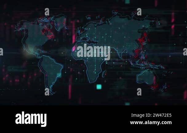 World map glitch effect background. Motion graphic 2d design Stock ...