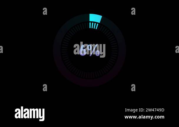 Loading Animation 0-100%. Animation of Circle Percentage Diagram Isolated on Black Background ...