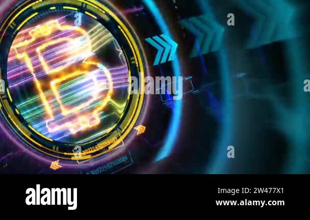 bitcoin crypto currency and quantum futuristic computer technology ring ...