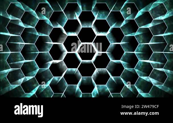 digital hexagon dimension moving wire protection light burst and center ...