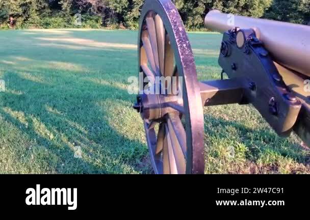 Close up video of a civil war era 12 pounder field cannon located in ...