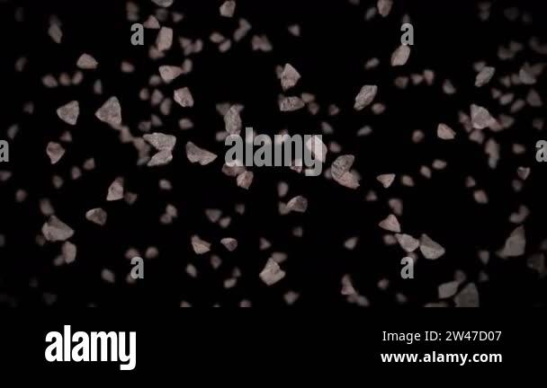 Flying many rock stone on black background. Broken splash explosion ...