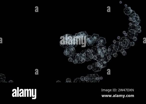 Abstract animation of rotating polygonal elements with white wire ...