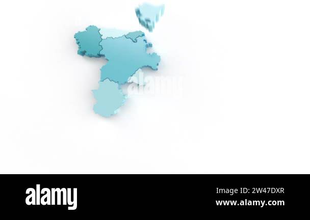 Map of Spain in blue-green colors, top view. Formed by separate areas ...