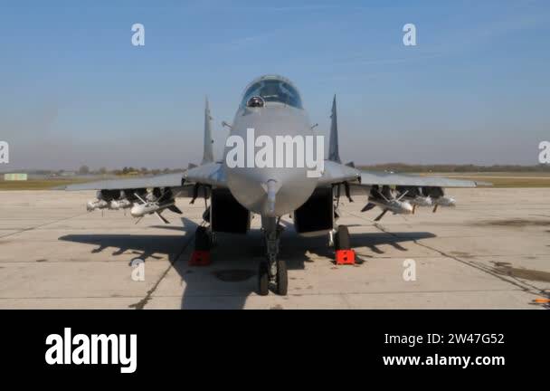 Nose of a combat fighter jet MiG 29 fulcrum with Air to Air Russian ...