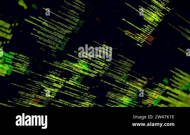 Abstract green horizontal lines of flowing data. Animation. Symbols ...