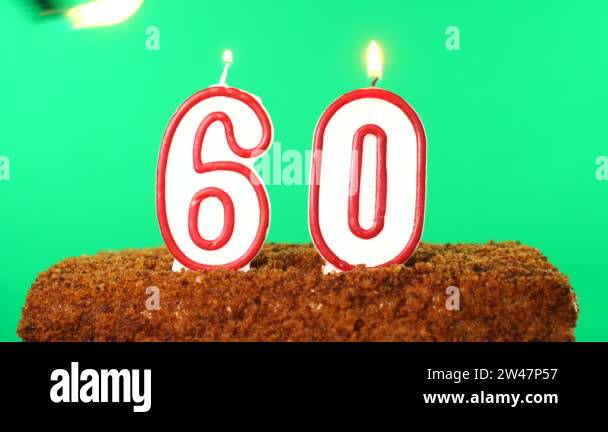 Cake with the number 60 lighted candle. Chroma key. Green Screen ...