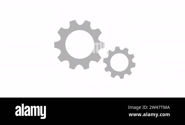 Two grey metal spinning gears animation on transparent background ...