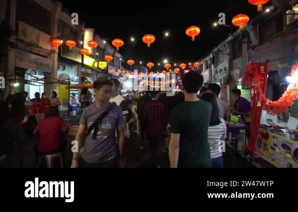 Chinese walk at food street decorated lantern during chinese new year ...