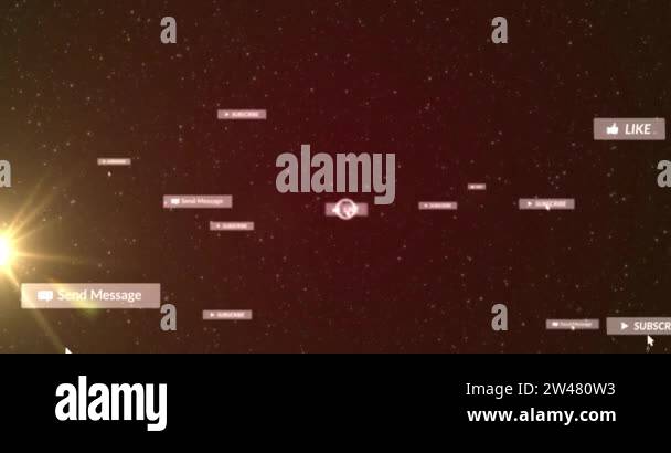 Animation of cursors over social media icons and text on multi coloured ...