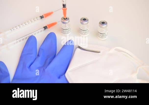 Vaccine box with the vaccine COVID-19 mRNA COMIRNATY from BioNTech ...