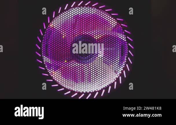 Detail of the case of a gaming pc with fan illuminated by rgb led and ...