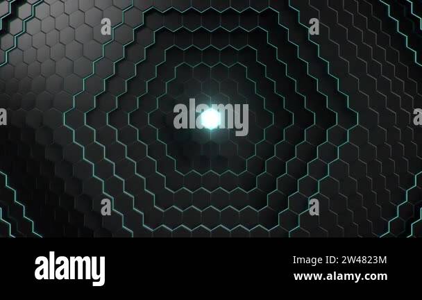Animation abstract futuristic hexagons moving up, down. Polygon surface with luminous hexagon in ...