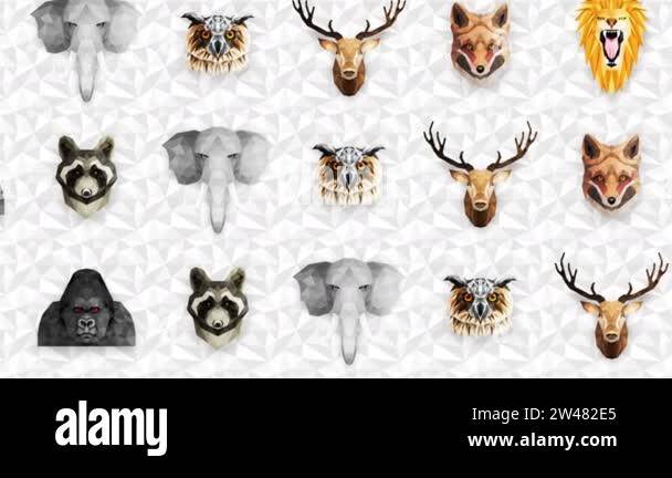 Collection of different animals. Zoo symbol. Low polygon icons. Lion ...