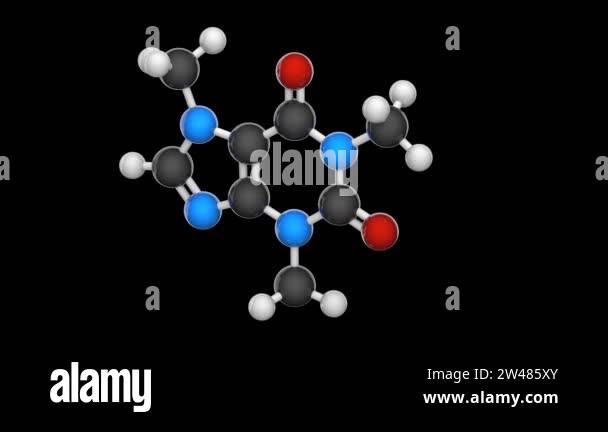 Molecular structure of Caffeine, stimulant present in coffee. C8H10N4O2 ...