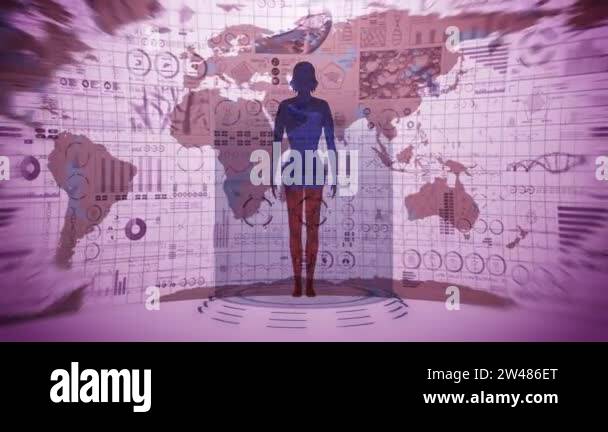 Woman and Earth. Medical hologram loop animation. Human virtual body ...