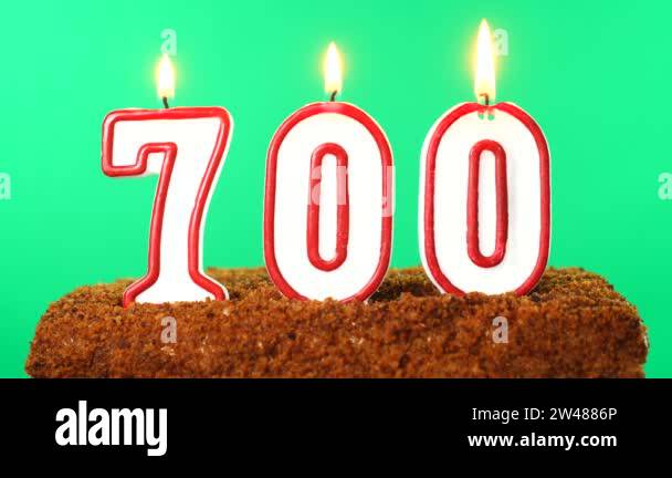 Cake with the number 700 lighted candle. Chroma key. Green Screen ...
