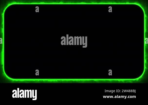 Abstract green neon mist glowing rectangle frame. 4K rounded ...