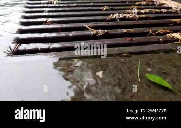 Rain falling on pavementRain water drop falling to the floor. The rain ...