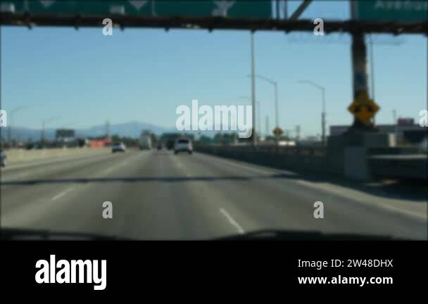 Driving on intercity freeway in Los Angeles, California USA. Defocused ...