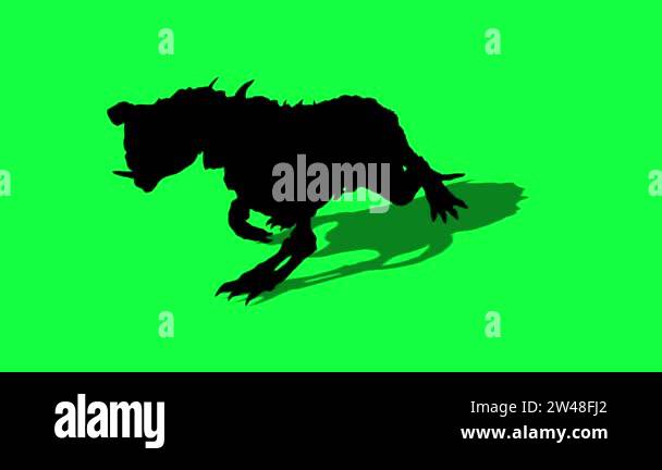 3d animation silhouette of mythical beast animal is running on green ...