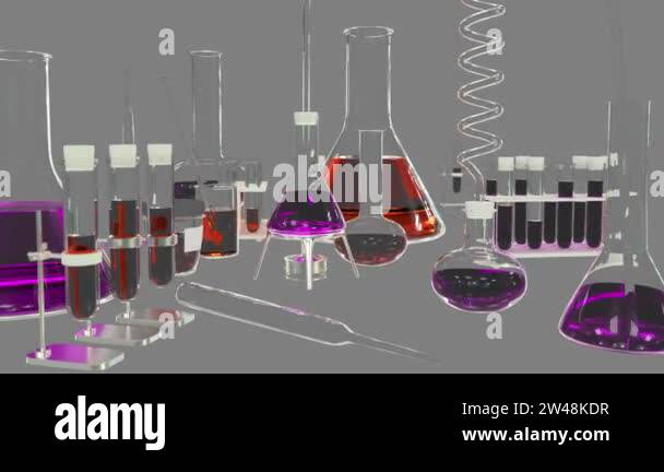 Lab test-tubes (proofs) and other science glassware isolated on grey ...