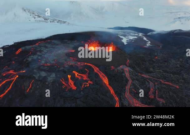 4K Drone aerial video of Iceland Volcanic eruption 2021. The volcano ...