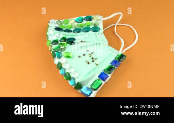 Rotation of medical fashionably luxury gemstone designed face mask for ...