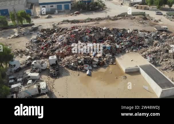 Aerial scrap-heap of landfill and waste, gota fria - cold drop flood ...