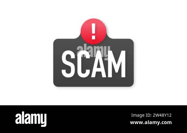 Scam warning sign, badge on white background. Motion graphics Stock ...