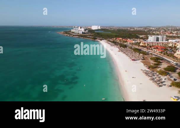 Aerial from Eagle beach on Aruba in the Caribbean, bird ey view at the ...