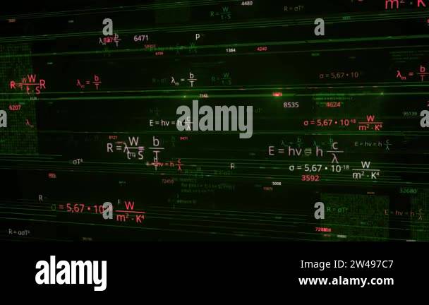 Background with mathematical equations and numbers in computer. Animation. Screen saver for ...