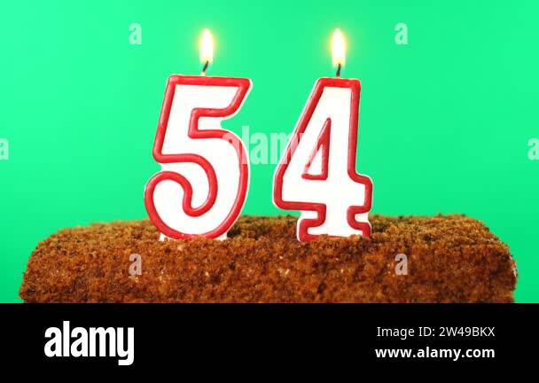 Cake with the number 54 lighted candle. Chroma key. Green Screen ...