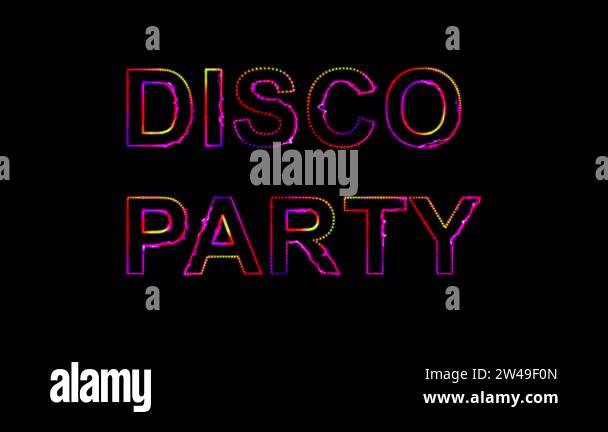 Disco party in 80s style. Party text with sound waves effect. Glowing ...